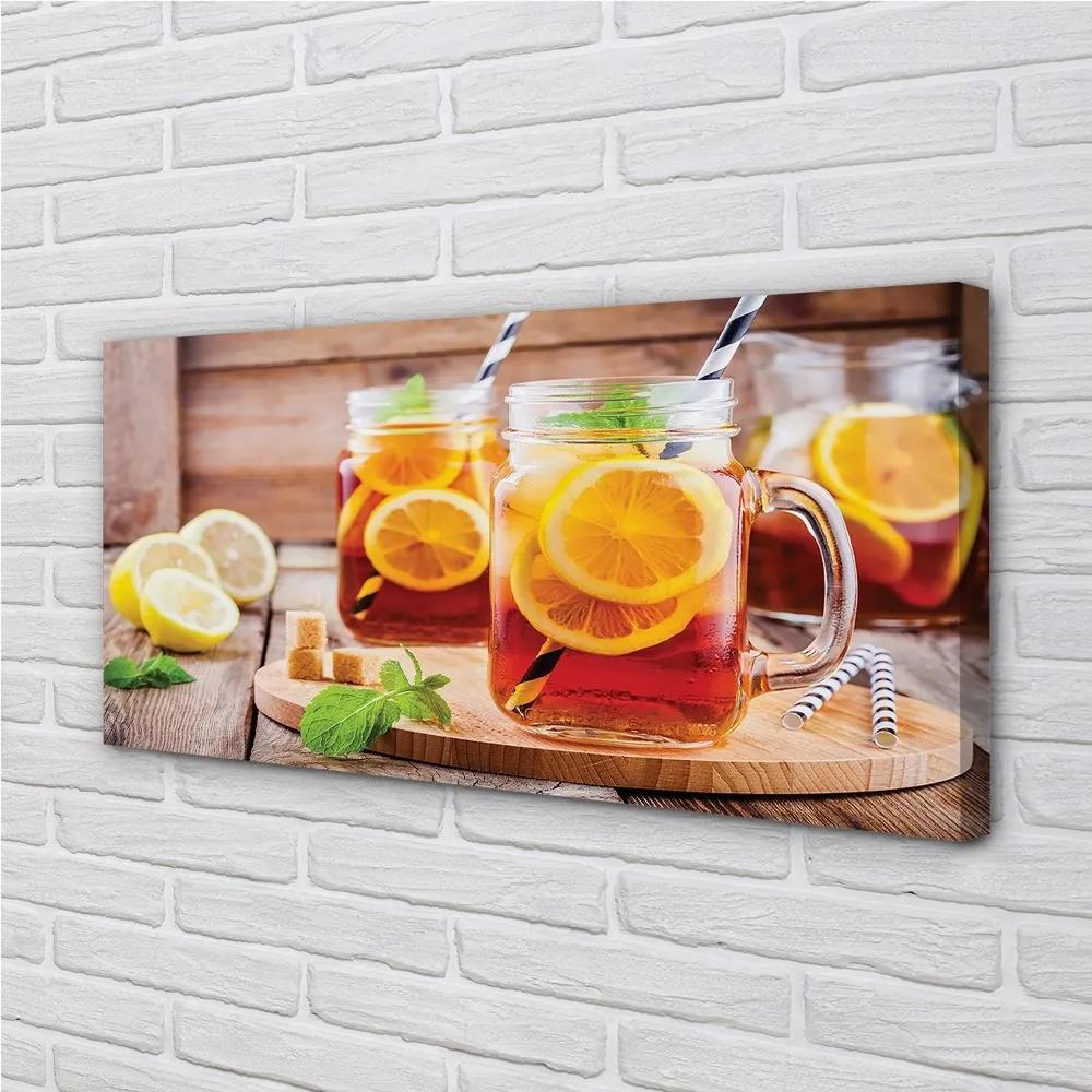 Obrazy na plátně Ice Tea citrusové brčka 100x50 cm