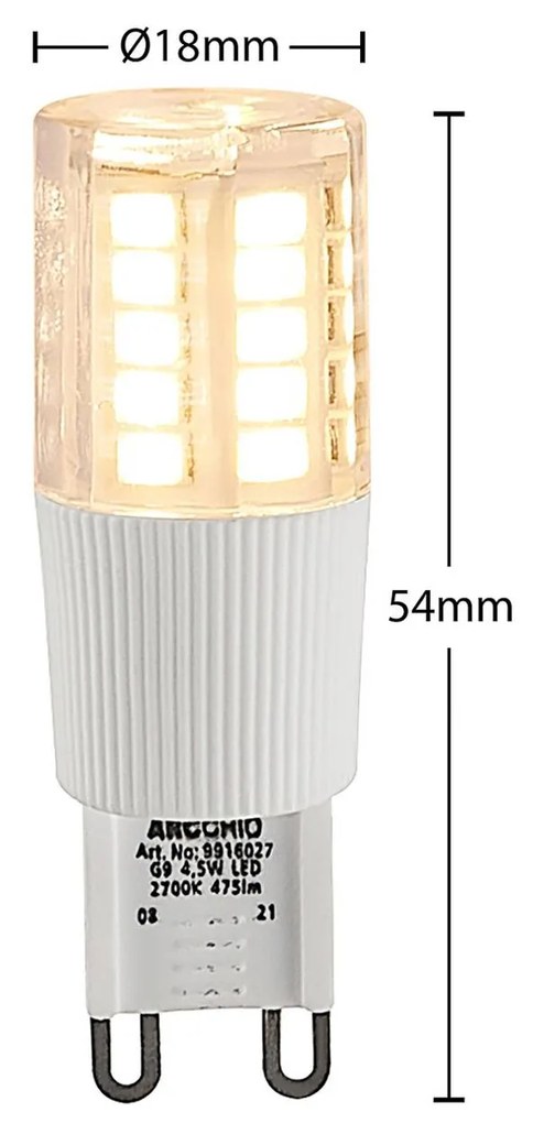 Arcchio LED žárovka s kolíkovou paticí, G9, 4,5 W, čirá, 3 000 K