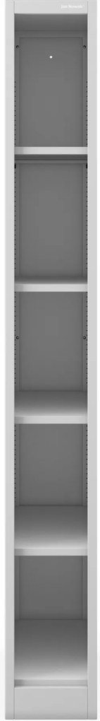 Úzký kovový regál, archivační na dokumenty šedý: TIM 250 x 1950 x 600 mm