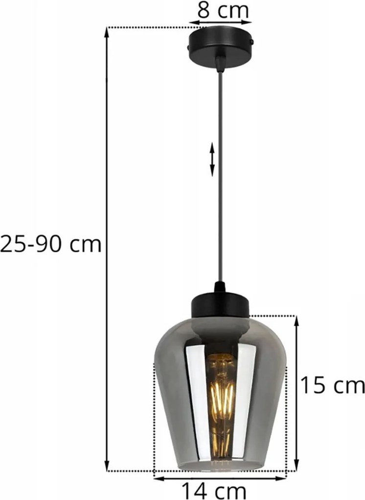Závěsné svítidlo Rijeka, 1x grafitové skleněné stínítko, b