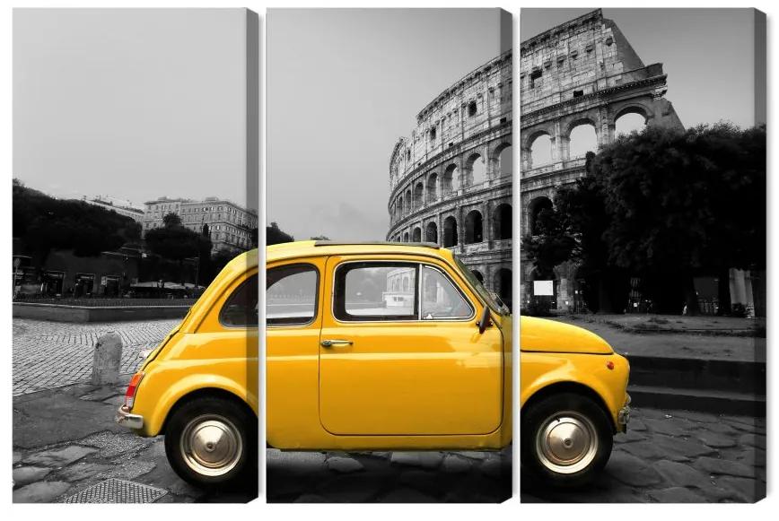 Vícedílný obraz Žluté Retro Auto Na Pozadí Kolosea Nedostatek Nedostatek Přírodní plátno 60x40
