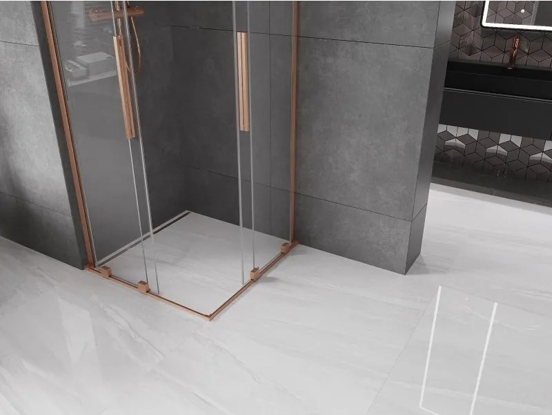 Mexen Velar L Duo, sprchový kout s posuvnými dveřmi 80 x 80 cm, 8mm čiré sklo, měděná matná, 871-080-080-02-03-65