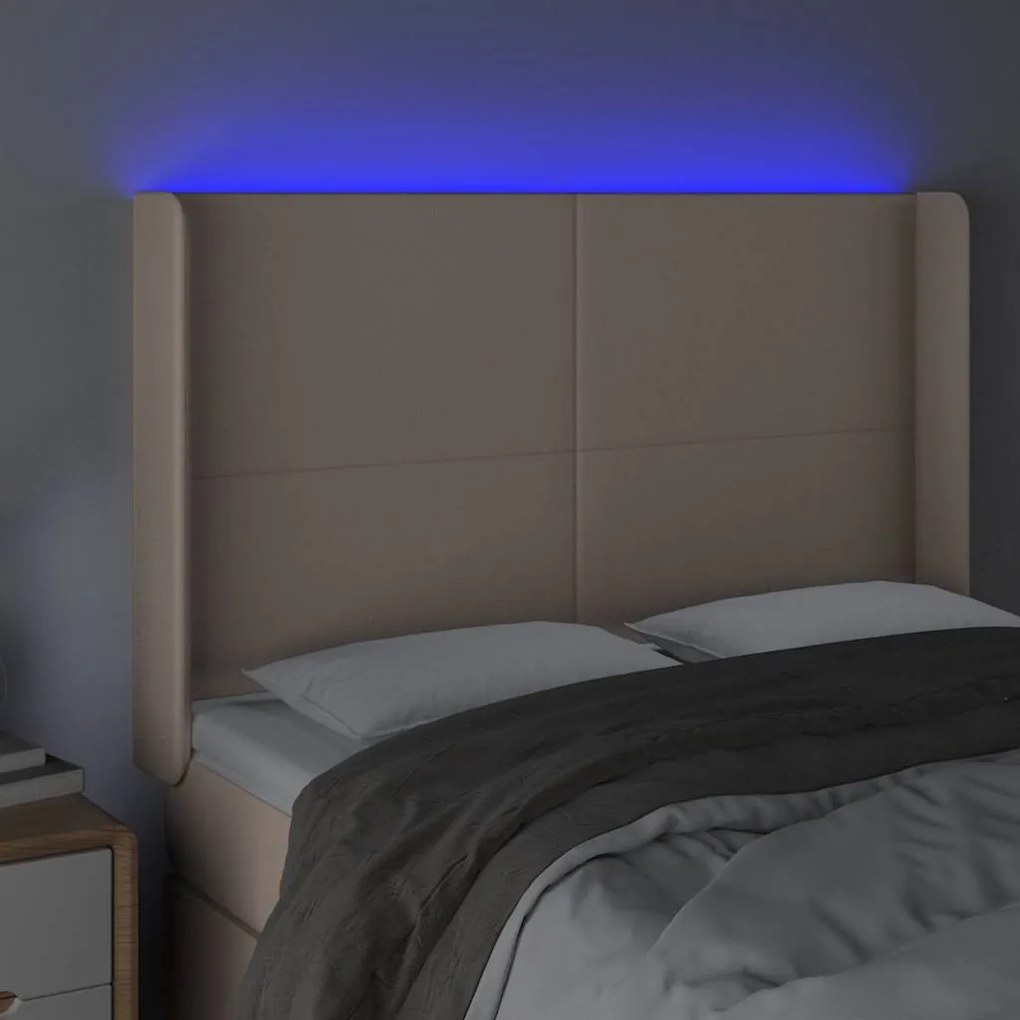 Čelo postele s LED cappuccino 147 x 16 x 118/128 cm umělá kůže 3123863