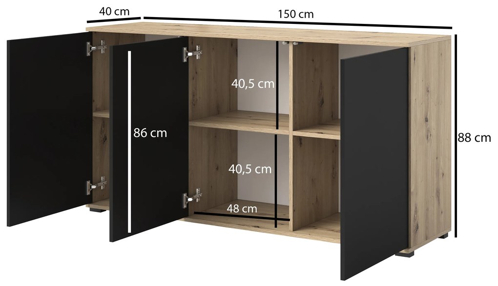 Eka Komoda EMI 3D 150 cm Barva dřeva: Černá