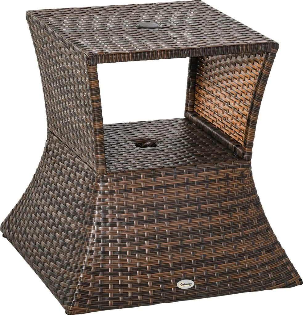 Outsunny Zahradní Boční Stolek S Podstavcem Na Slunečník, Zahradní Nábytek, Terasa, Bazén, Polyrattan, Hnědý, 54 x 54 x 55 cm | Aosom