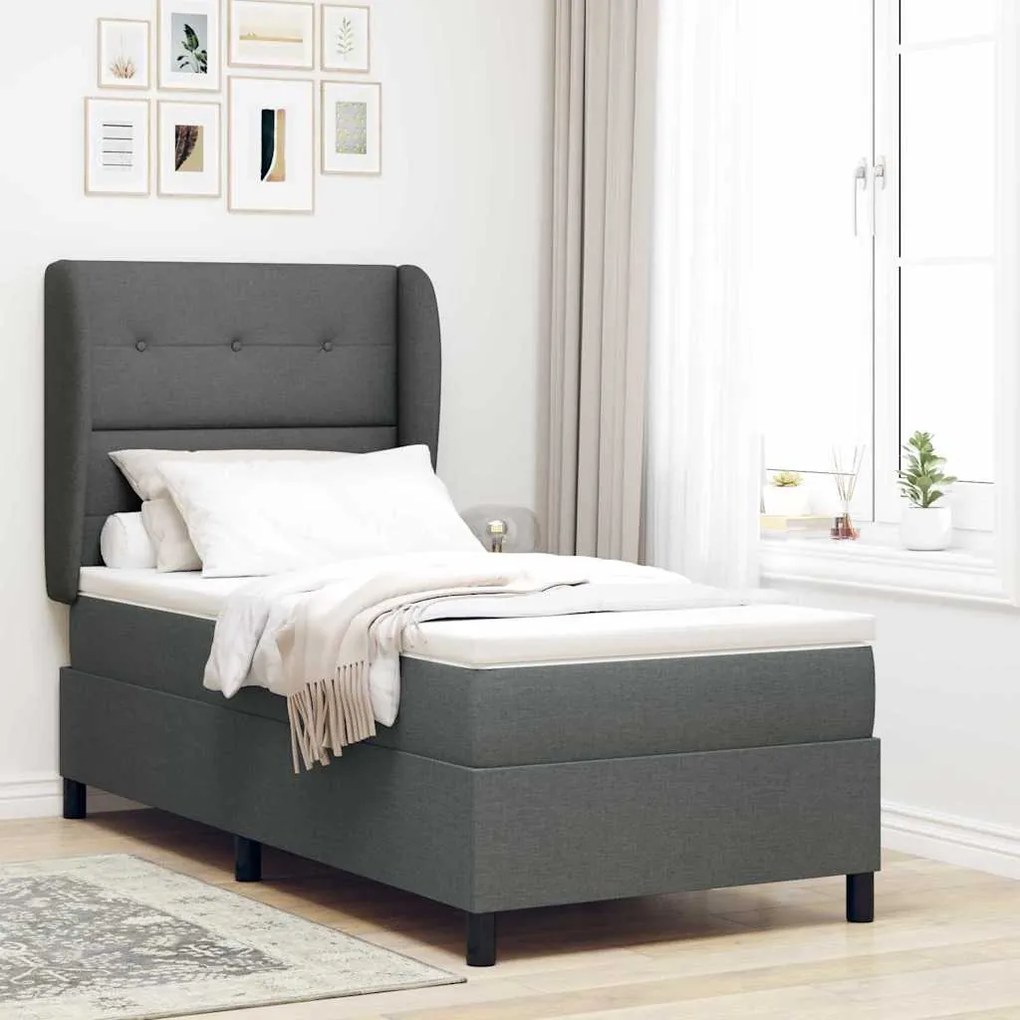 Postel s boxspringem s čelo Tmavě šedá 90 x 190 cm textil 3340537