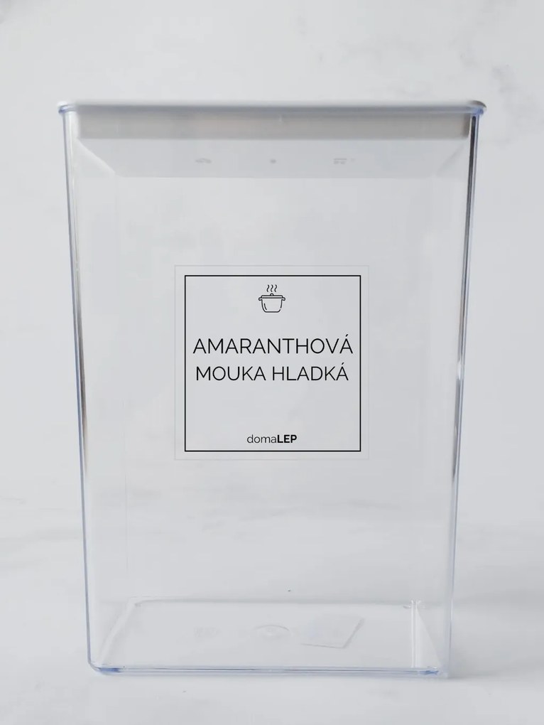 AMARANTHOVÁ MOUKA HLADKÁ – průhledná samolepka na dózu, 5 × 5 cm | DomaLEP