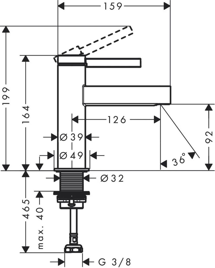 Hansgrohe Finoris, stojánkový ventil 100 pro studenou vodu bez odtokové soupravy, černá matná, HAN-76013670