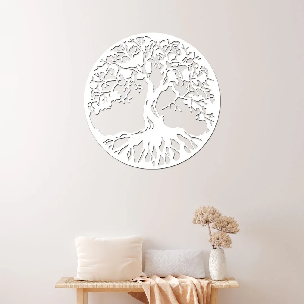 dřevo života Dřevěný strom na zeď STROM ŽIVOTA Barevný vzor: Bílá, Rozměry Ø: 95