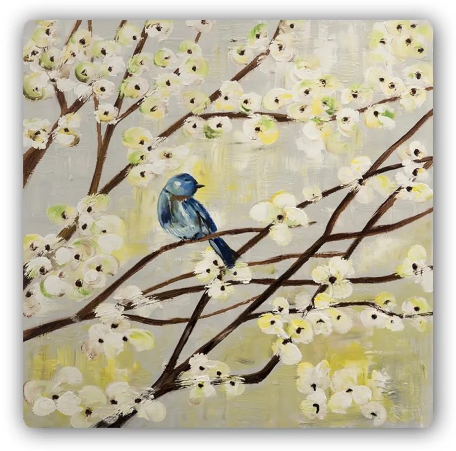 CARO Kovový obraz - Bird On The Branch 40x40 cm
