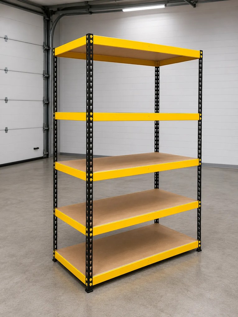 Fistar Regál 216x160x50 cm PROFESIONÁLNÍ lakovaný 5-policový, nosnost 2000 kg - ČERNO-ŽLUTÝ