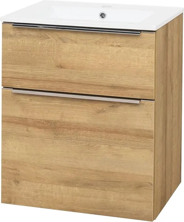 Mereo, Mereo Mailo, koupelnová skříňka s keramickým umyvadlem 61 cm, dub Riviera, elox AL madlo, MER-CN520A