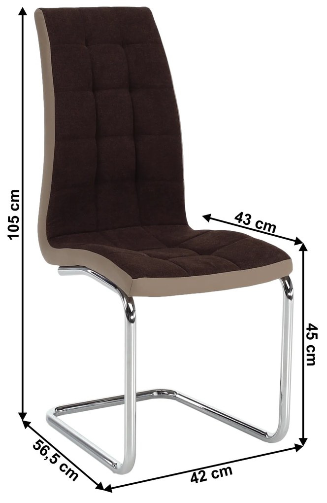 Kondela Jídelní židle, hnědá látka / ekokůže béžová / chrom, SALOMA NEW