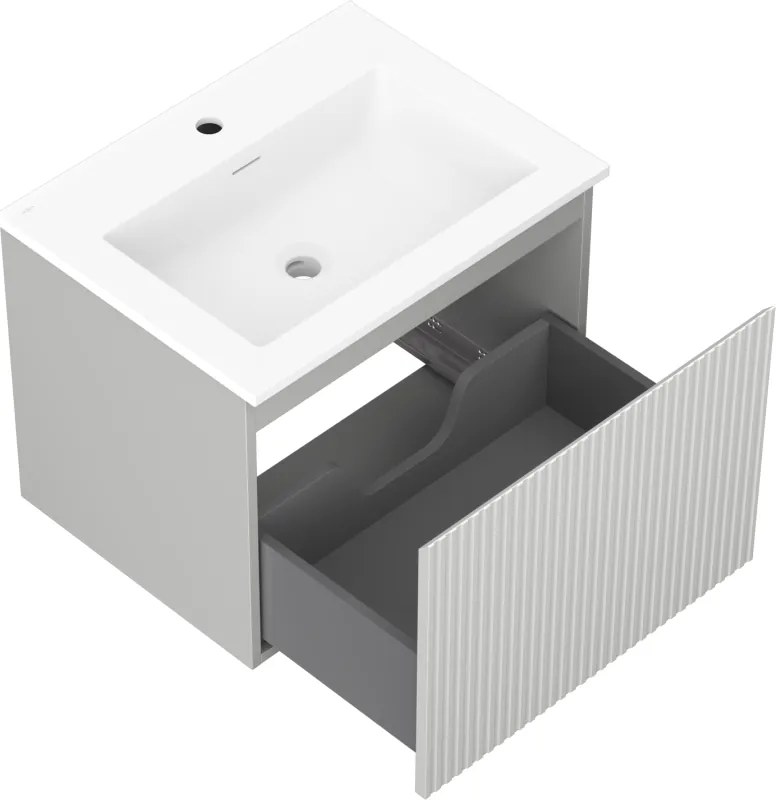 Mexen Rivel, koupelnová skříňka 60 cm s umyvadlem Otis, 1 zásuvka, drážkovaná, šedá matná/bílá, 91A20-06047-1-BF62-W18M01