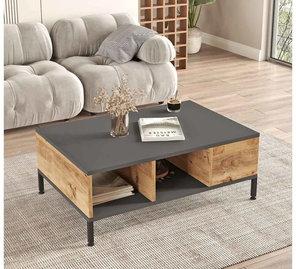 Designový konferenční stolek Palesa 90 cm borovice/antracitový