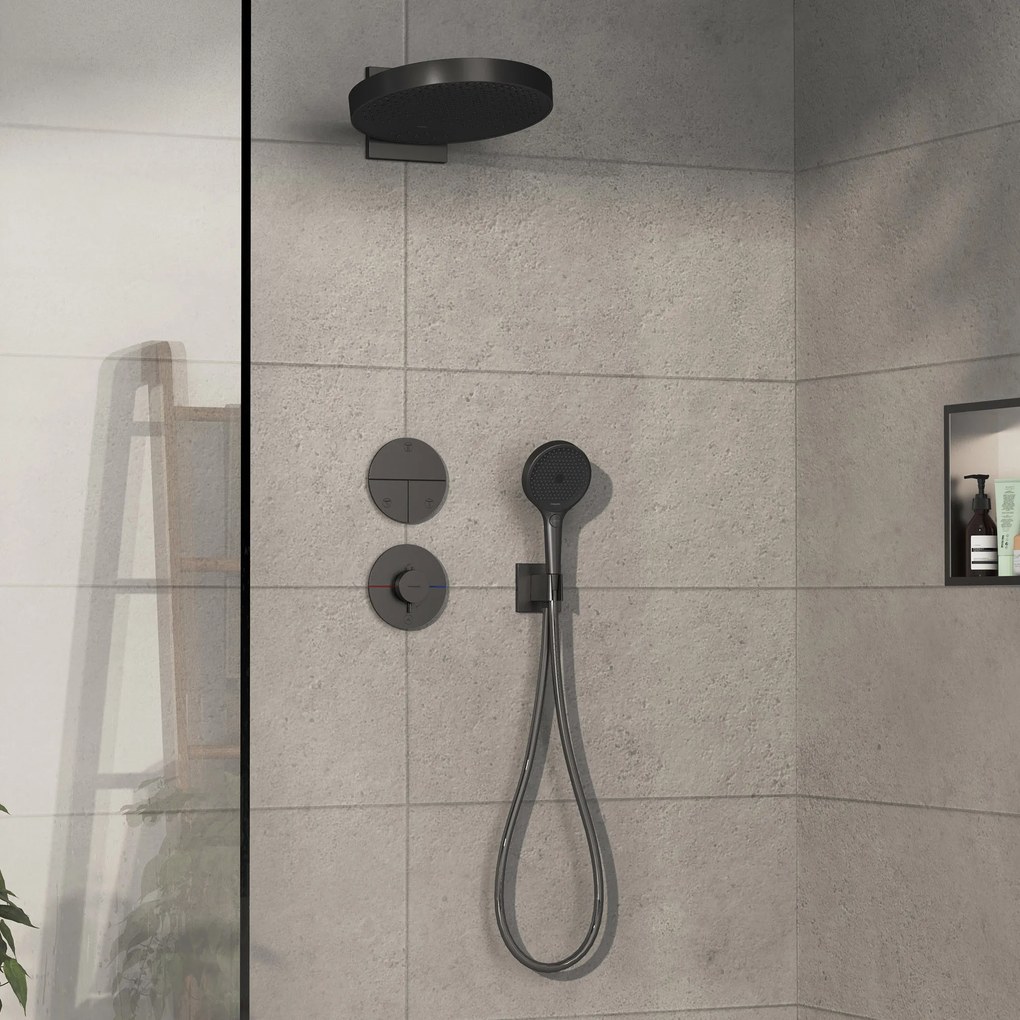 Hansgrohe ShowerSelect Comfort S, termostat pod omítku pro 1 spotřebič a další výtok, kartáčovaný černý chrom, HAN-15562340