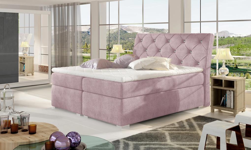Kontinentální postel Boxspring CALVIN světle růžová 160x200cm