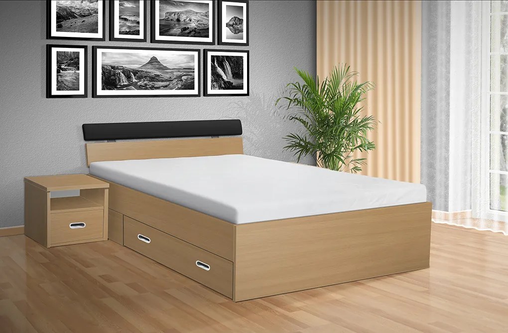 Nabytekmorava postel s úložným prostorem RAMI - M 120x200 cm barva lamina: Buk 381,MATRACE 15cm PUR