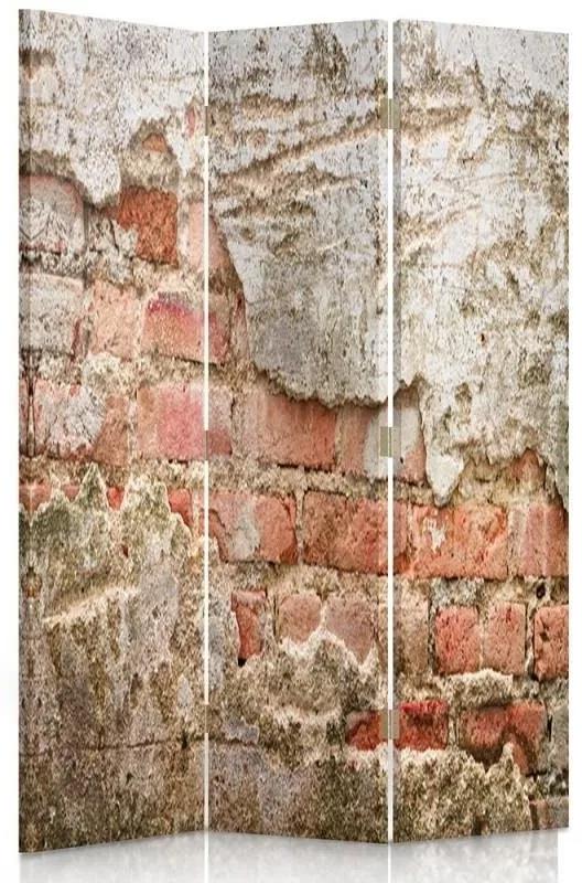 Ozdobný paraván, Cihlová zeď - 110x170 cm, třídílný, klasický paraván