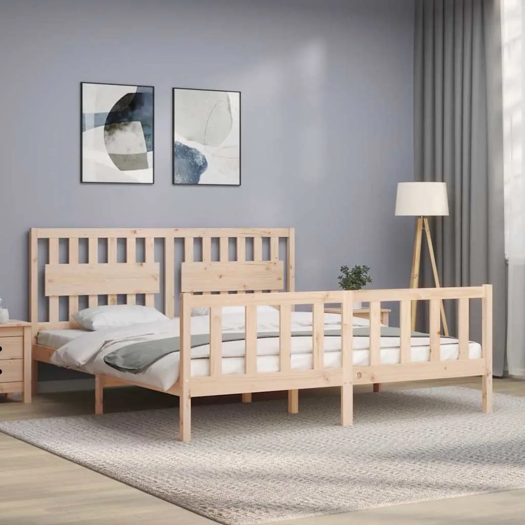 Rám postele s čelem Super King Size masivní dřevo 3192441