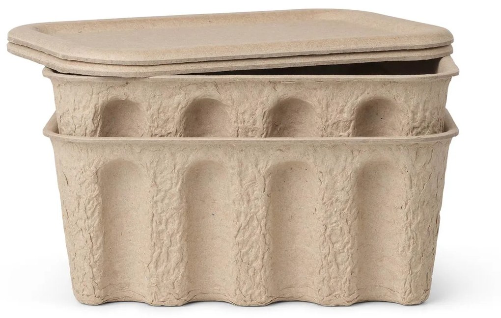 ferm LIVING Úložný box s víkem Paper Pulp Small - set 2 ks, přírodní barva, papír