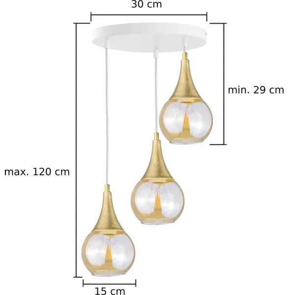 Lustr na lanku LACRIMA WHITE 3xE27/60W/230V pr. 30 cm