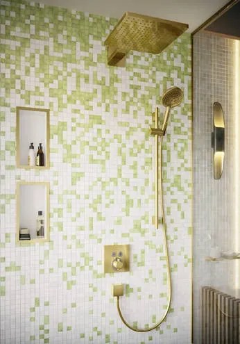 Hansgrohe FixFit, nástěnné kolínko Square se zpětným ventilem, leštěný vzhled zlata, HAN-26455990