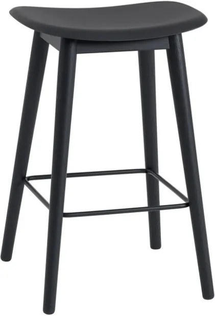 Muuto Barová stolička Fiber s dřevěnou podnoží, black