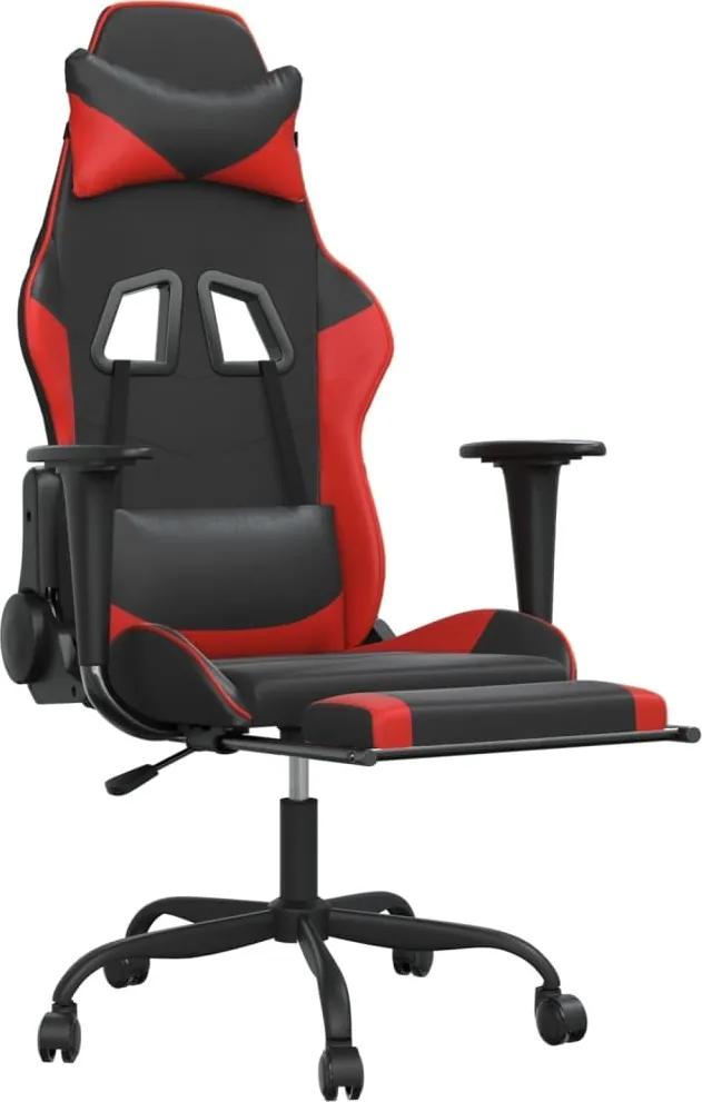 vidaXL Masážní herní židle s podnožkou umělá kůže [345412] Barva: Černá a vínová