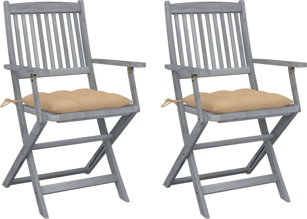 vidaXL Skládací zahradní židle s poduškami 2 ks masivní akáciové dřevo [3064507] Barva: Jasně zelená