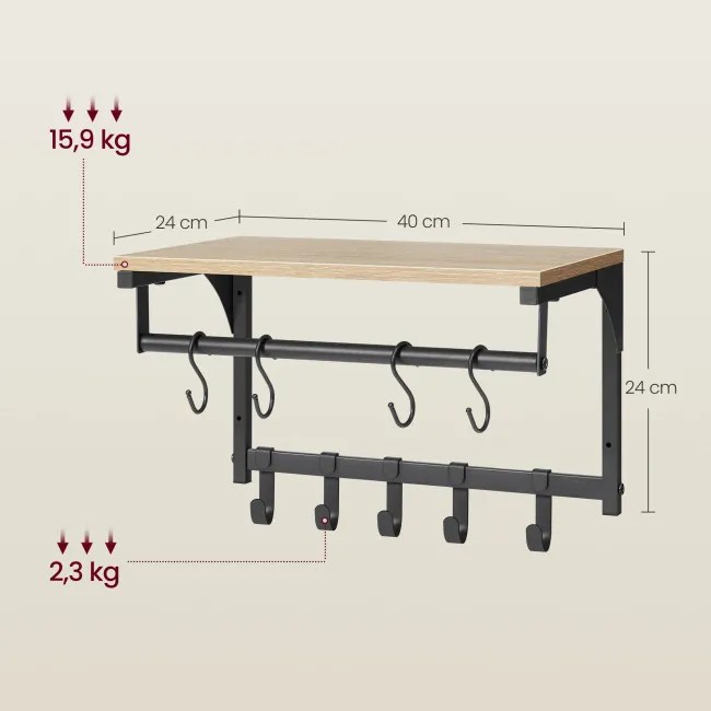Nástěnný věšák s poličkou OSKAR LCR103B11 černý / hnědý