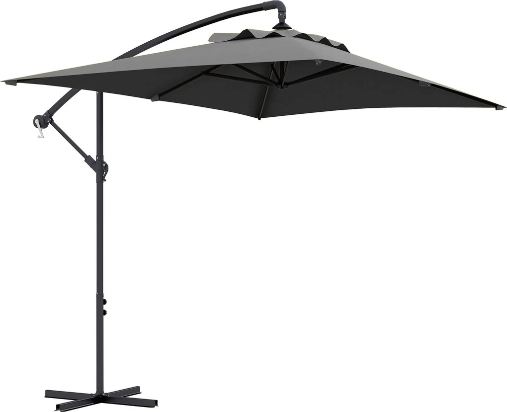Outsunny 294x193 cm Eccentrický zahradní slunečník s křížovým základem a klikou, voděodolný UV ochranný slunečník pro terasu a patio, tmavě šedý | Aos