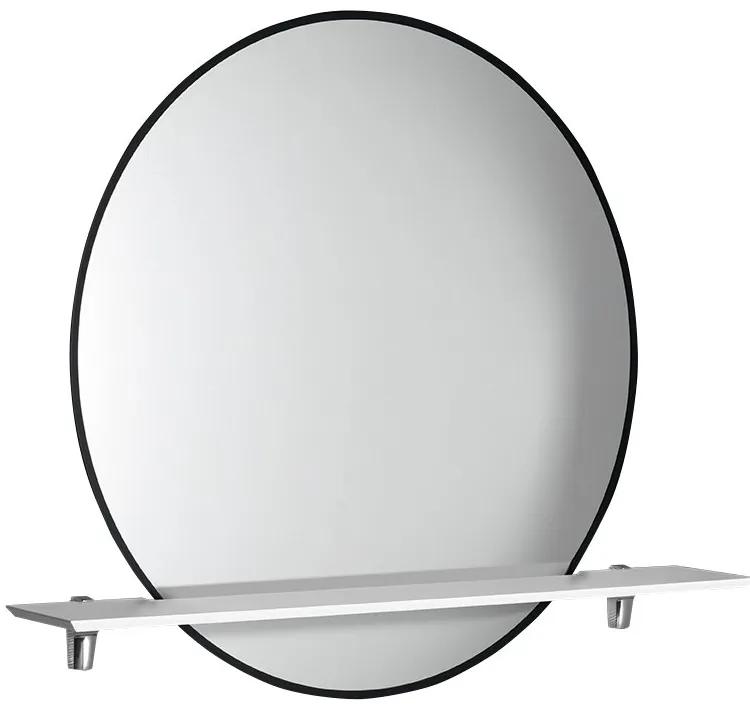 Sapho SHARON kulaté zrcadlo s LED podsvícením a s policí ø 80cm, černá mat ((E28904CI-01) 31255CI-01