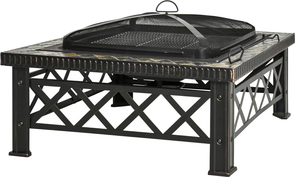 ohnivá mísa 3 v 1 ohnivý koš ohniště s ochranou proti jiskrám grilovací rošt kbelík na led zahradní gril černý 76 cm x 76 cm x 47 cm
