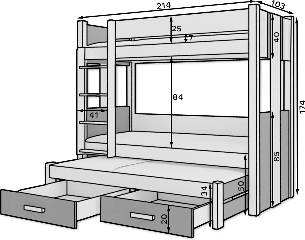 ADRK Furniture Třílůžková patrová postel s matracemi ARTEMA 200x90