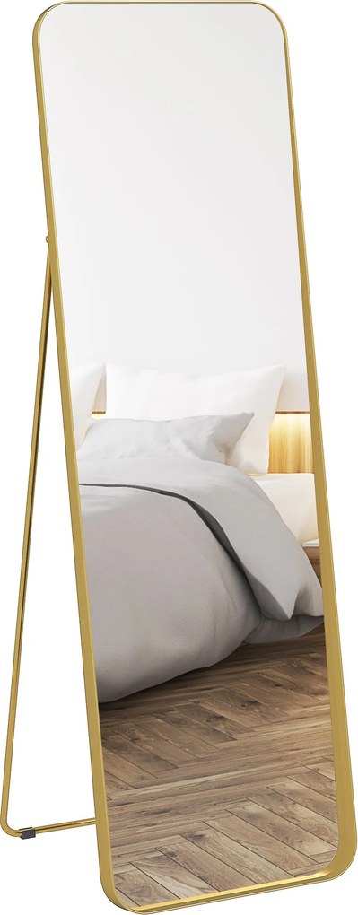 HOMCOM Zrcadlo na celé tělo 160 x 50 cm Skleněné zrcadlo se zúženým kovovým rámem a nerozbitným sklem, podlahové zrcadlo pro stání, opření, zrcadlo do