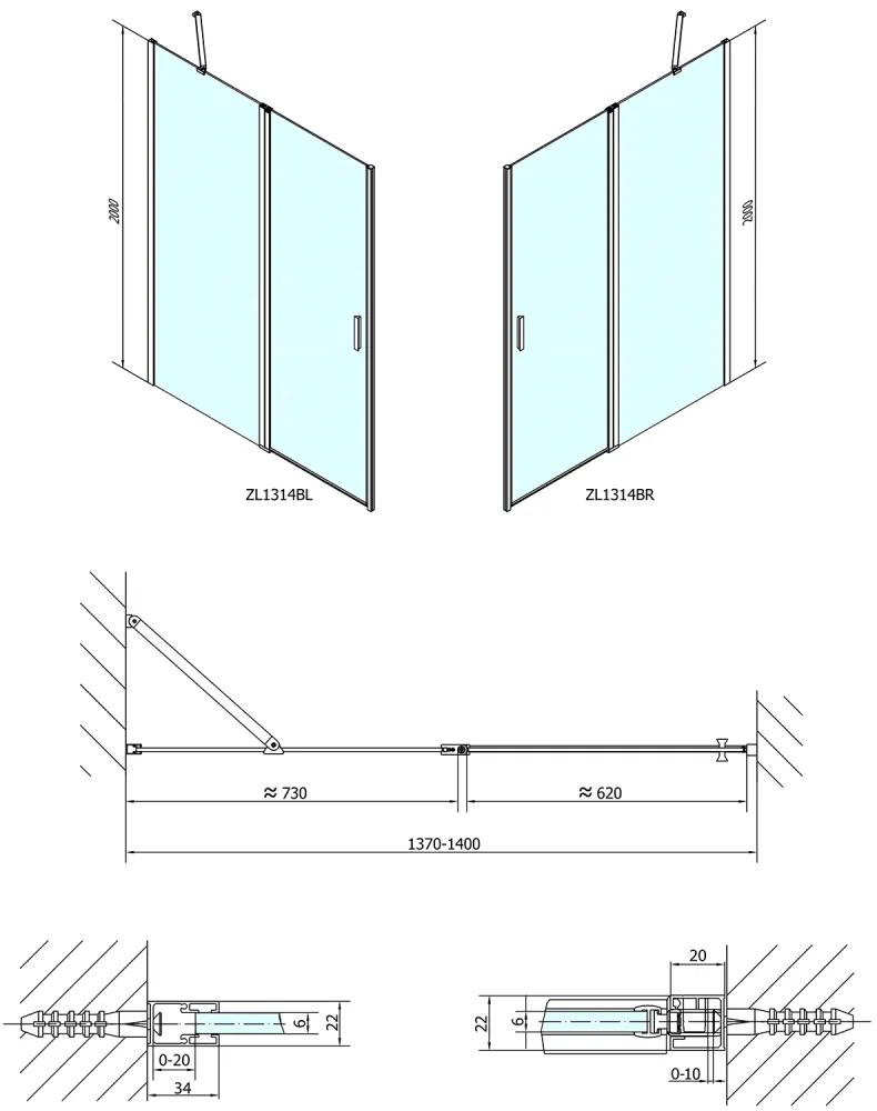 Polysan ZOOM BLACK sprchové dveře 1400mm, čiré sklo ZL1314B