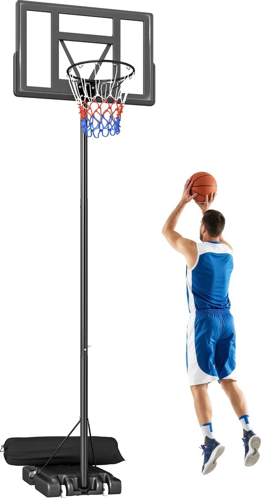 SPORTNOW přenosný venkovní basketbalový koš — rychlé nastavení výšky 1,35–3,05 m, tabule 110 × 70 cm, 2 kolečka a zátěžový vak — pro teenagery a dospě