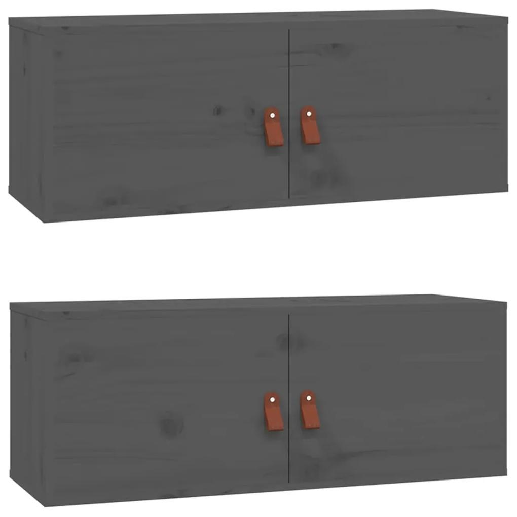 Nástěnné skříňky 2 ks šedé 80 x 30 x 30 cm masivní borové dřevo - Default Title