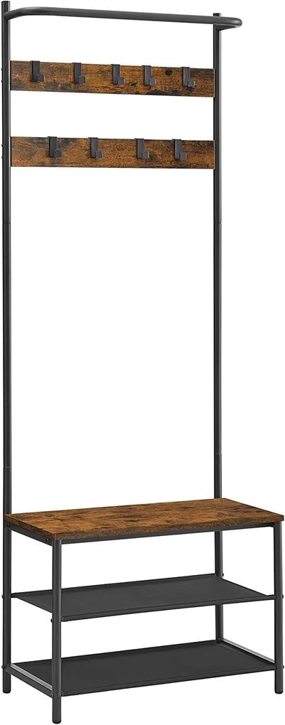 VASAGLE Věšák na oblečení s botníkem a lavicí Industry - 64x32,2x180 cm