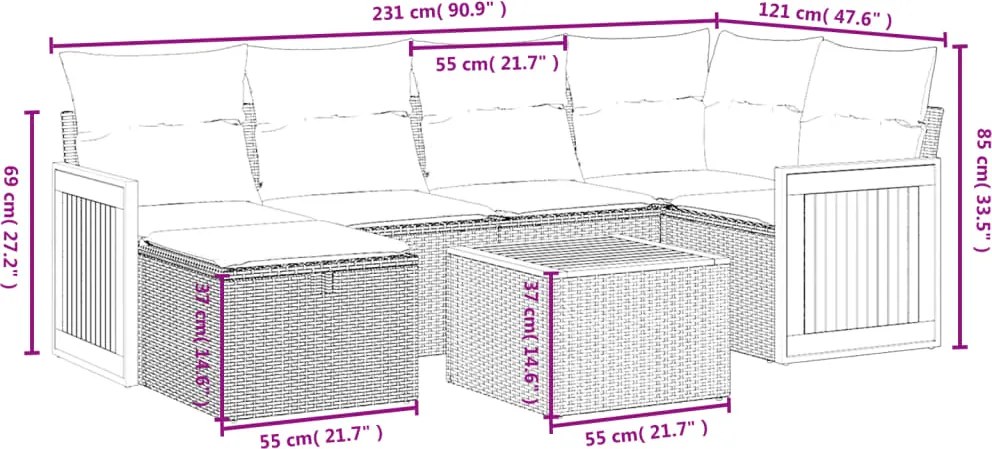 7dílná zahradní sedací souprava s poduškami černá polyratan 3265739