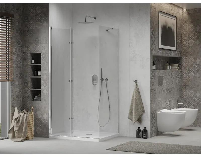 Mexen Lima skládací sprchový kout 70 x 90 cm, Průhledné, Chromovaná + sprchová vanička Flat - 856-070-090-01-00-4010