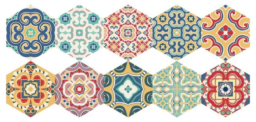 Sada 10 samolepek na podlahu Ambiance Floor Stickers Hexagons Lorena, 40 x 90 cm