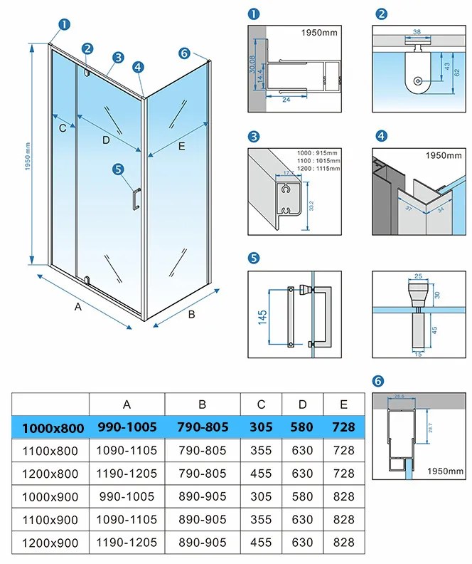 BPS-koupelny Obdélníkový sprchový kout HYD-OK06B 100x80 černá/transparent - bez vaničky