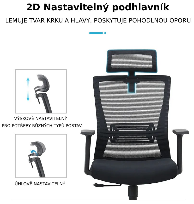 Kancelářská ergonomická židle JERRY — černá, nosnost 150 kg