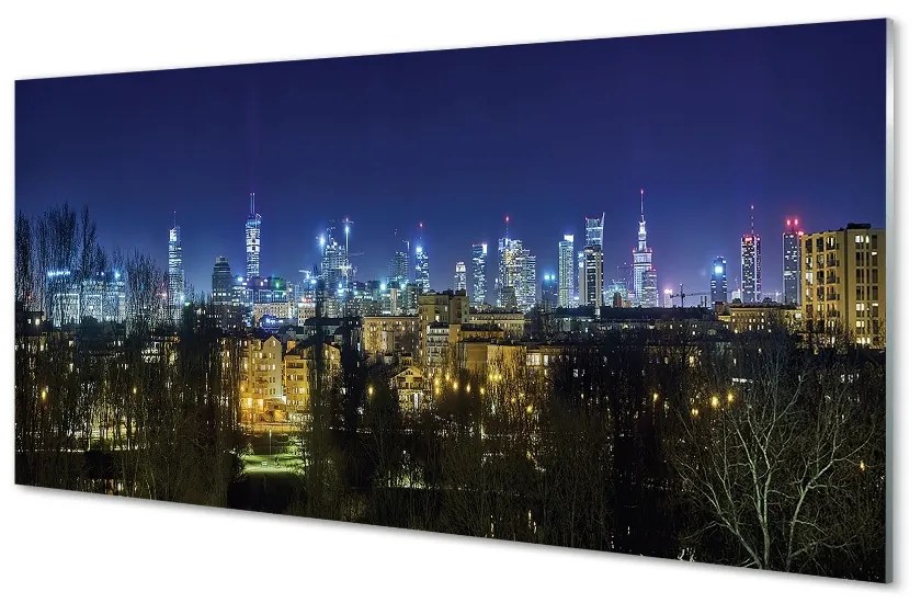 Obraz na skle Noční panorama Varšavy 125x50 cm