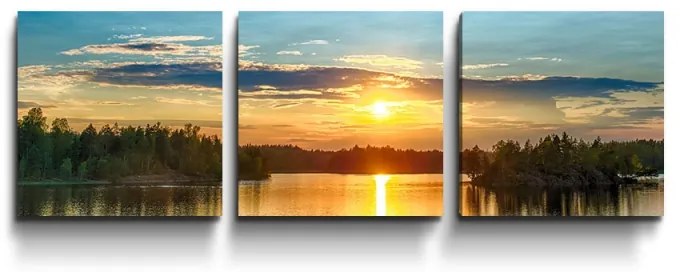 3- dílný obraz 120x40 cm - Východ slunce nad jezerem - Sablo.cz