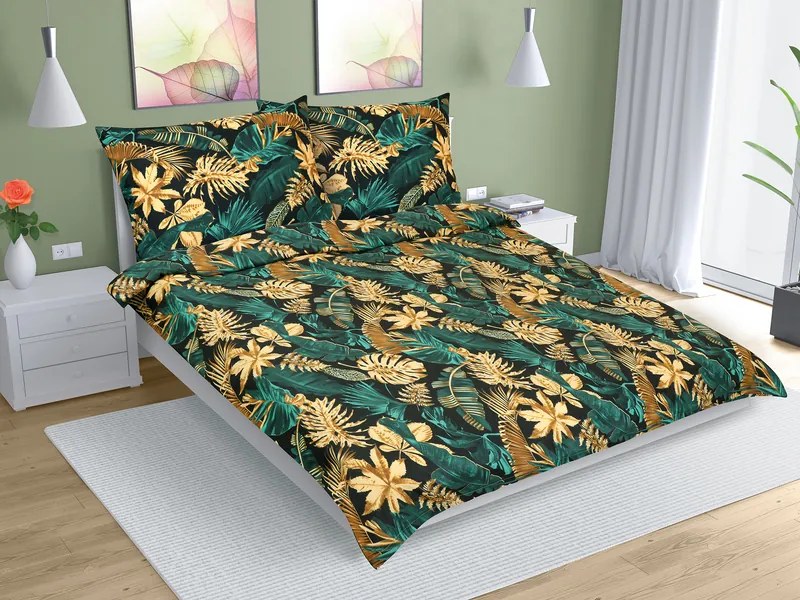 Bellatex Povlečení bavlna na dvoudeku Monstera zelená velikost 180x220, 2ks 70x90 cm