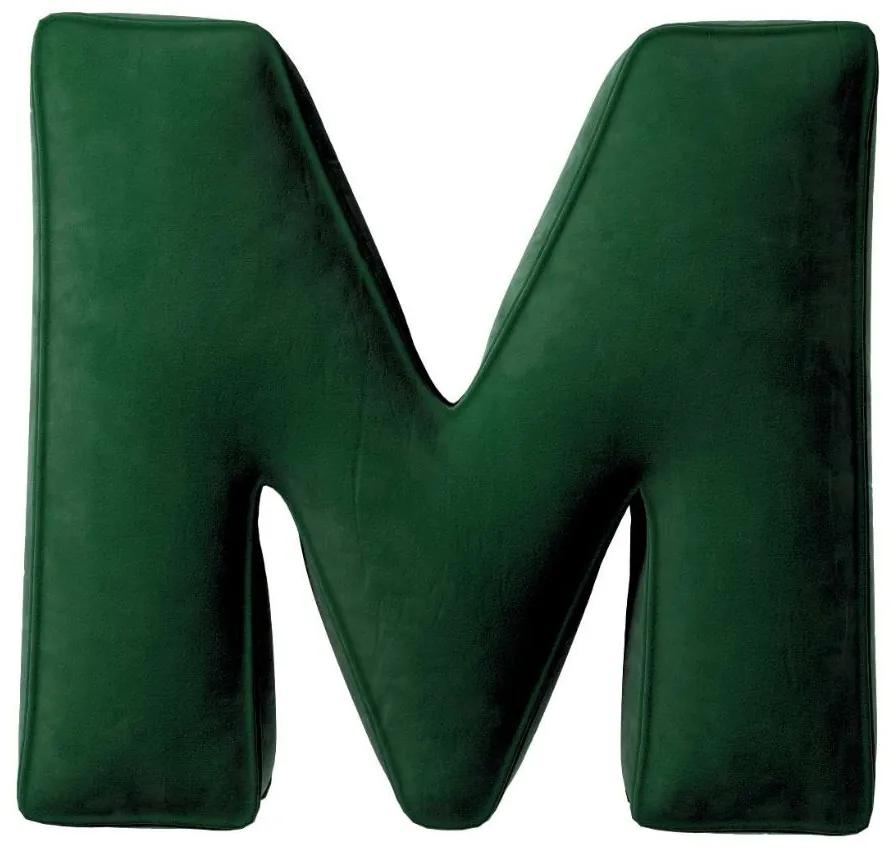 Yellow Tipi Tmavě zelený sametový polštář písmeno M 40 cm