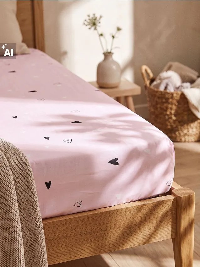 Sinsay - Napínací prostěradlo se srdíčky - pastelová růžová